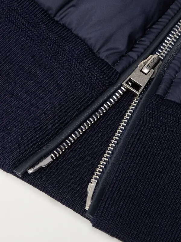 TOM FORD Leather-trimmed Quilted Shell And Wool Down Jacket - Blue