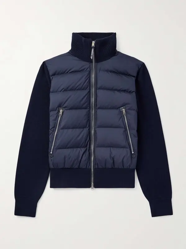 TOM FORD Leather-trimmed Quilted Shell And Wool Down Jacket - Navy
