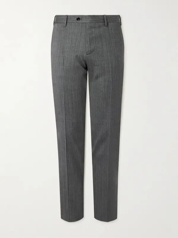 LARDINI Straight-leg Herringbone Virgin Wool-blend Trousers