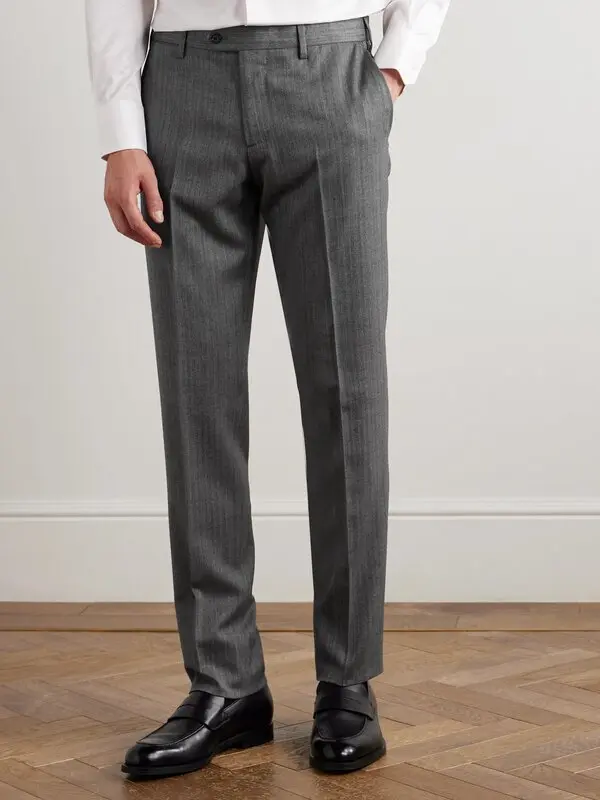 LARDINI Straight-leg Herringbone Virgin Wool-blend Trousers
