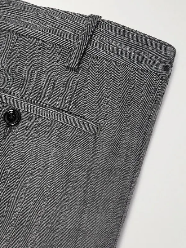 LARDINI Straight-leg Herringbone Virgin Wool-blend Trousers