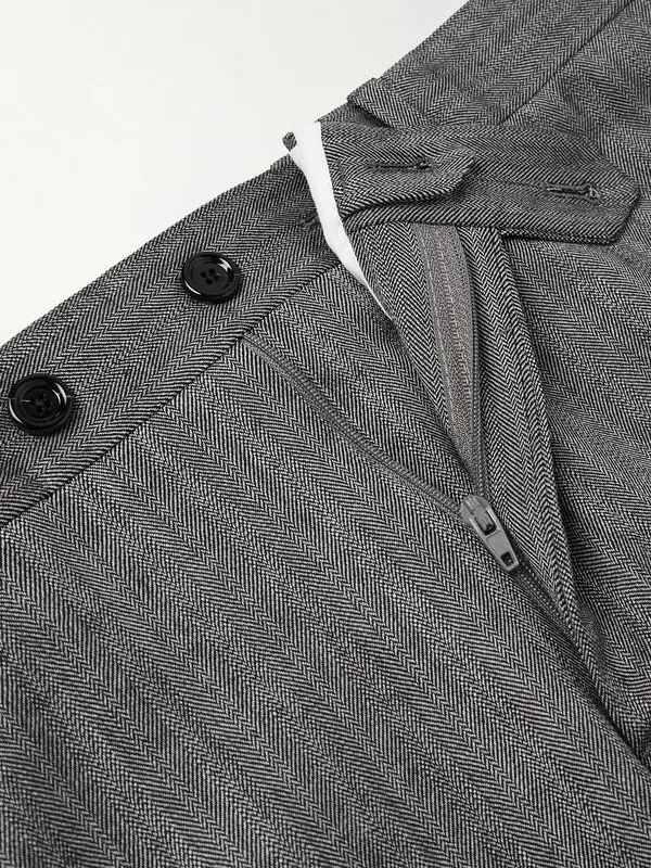 LARDINI Straight-leg Herringbone Virgin Wool-blend Trousers