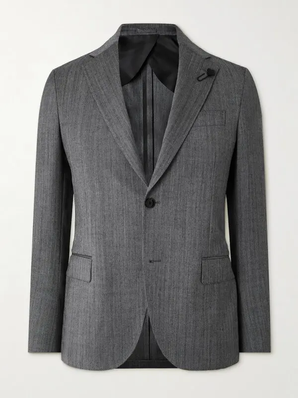 LARDINI Virgin Wool-blend Herringbone Suit Jacket