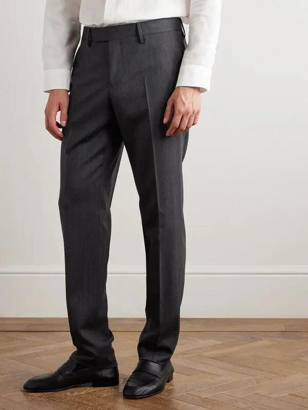 LARDINI Straight-leg Virgin Wool-blend Herringbone Trousers