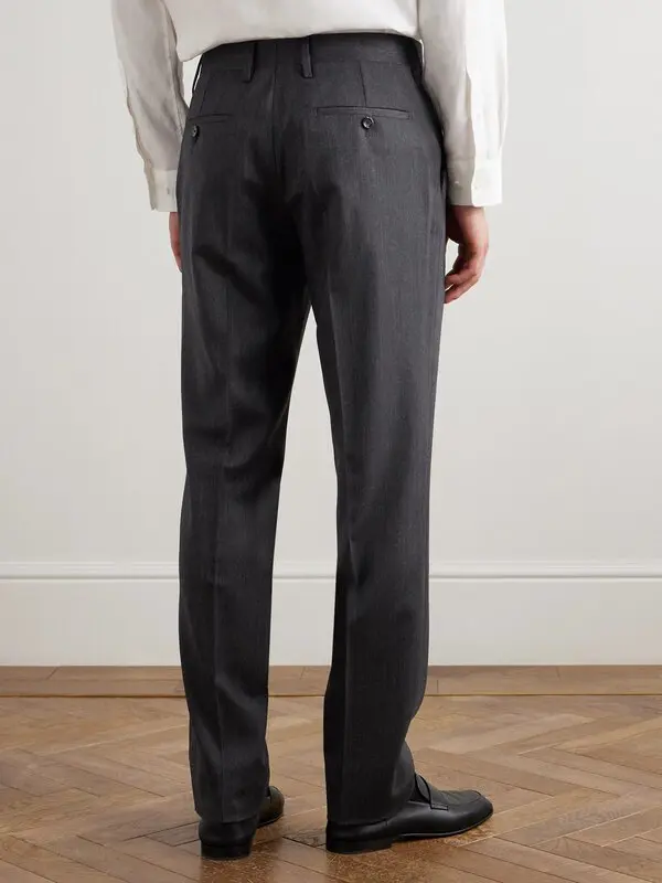 LARDINI Straight-leg Virgin Wool-blend Herringbone Trousers