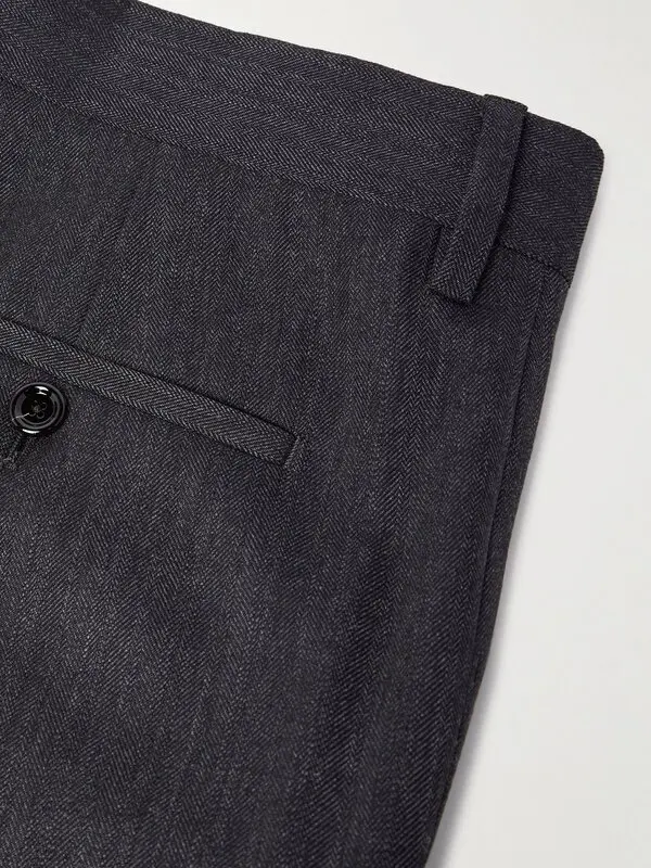 LARDINI Straight-leg Virgin Wool-blend Herringbone Trousers