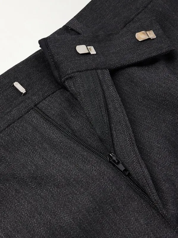 LARDINI Straight-leg Virgin Wool-blend Herringbone Trousers