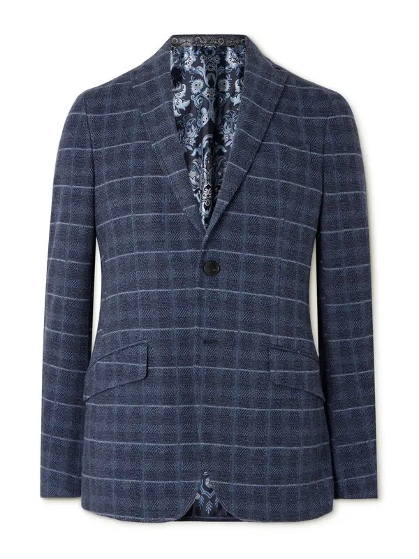Etro Roma Slim-fit Checked Cotton-blend Blazer - Blue