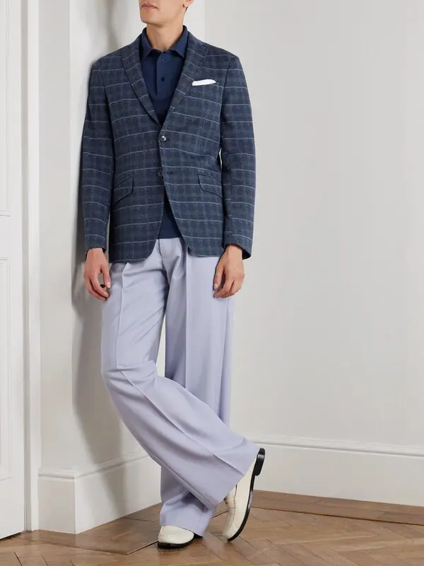 Etro Roma Slim-fit Checked Cotton-blend Blazer - Blue