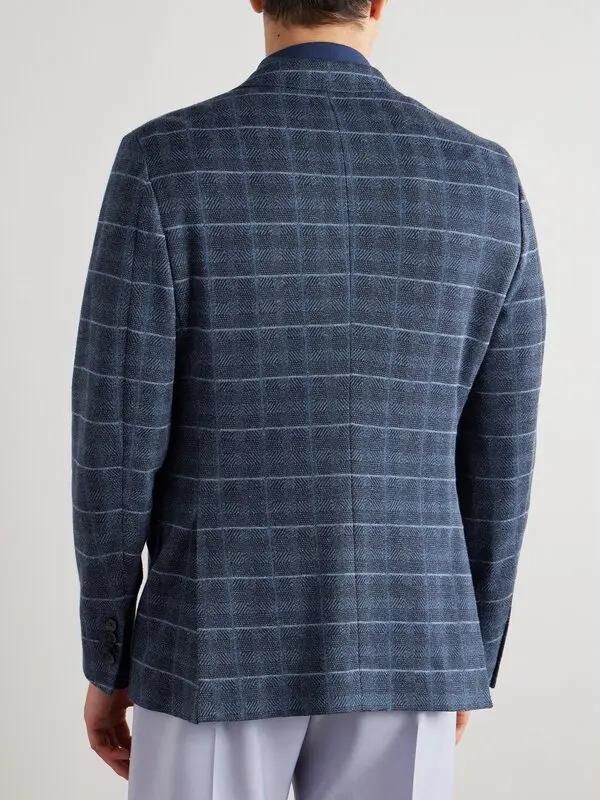 Etro Roma Slim-fit Checked Cotton-blend Blazer - Blue