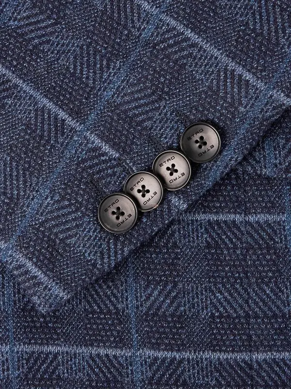 Etro Roma Slim-fit Checked Cotton-blend Blazer - Blue