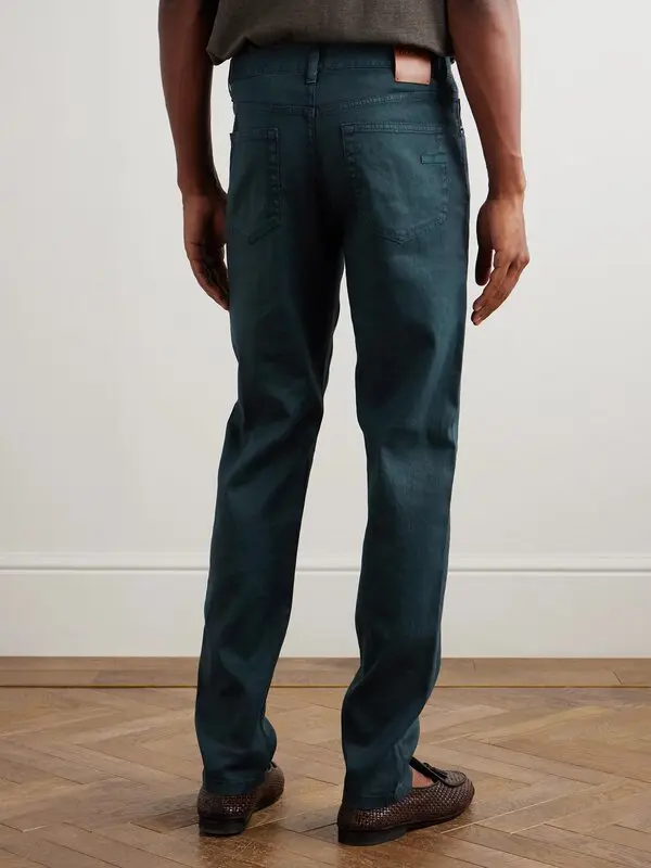 Zegna Roccia Slim-fit Linen-blend Trousers - Blue