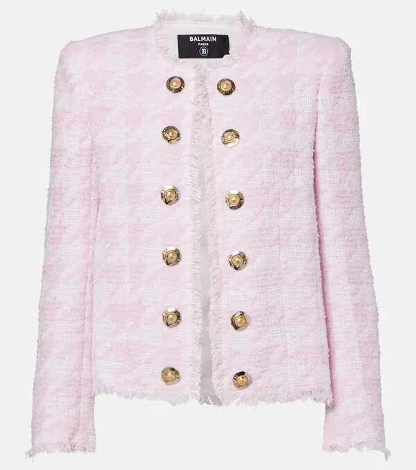 Balmain Houndstooth Cotton-blend Tweed Jacket - White