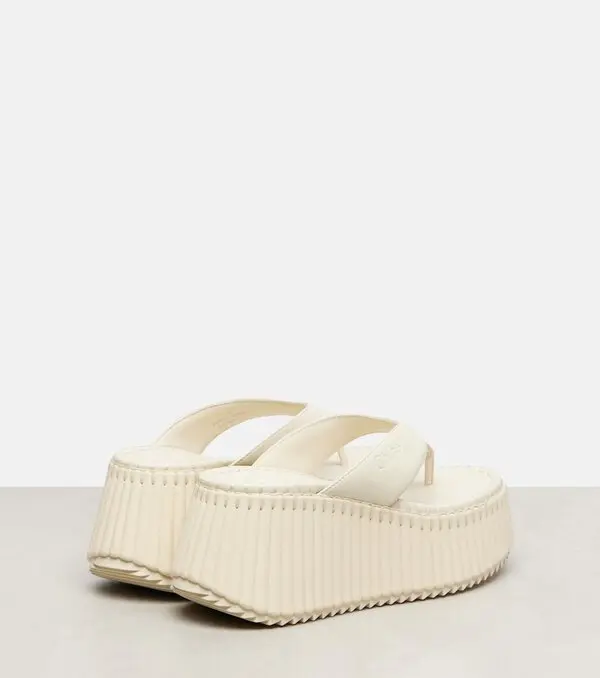 Chloé Nama Leather Platform Thong Sandals - White