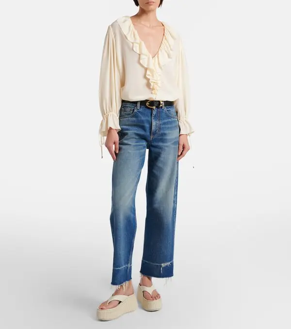 Chloé Nama Leather Platform Thong Sandals - White