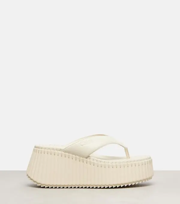 Chloé Nama Leather Platform Thong Sandals - White
