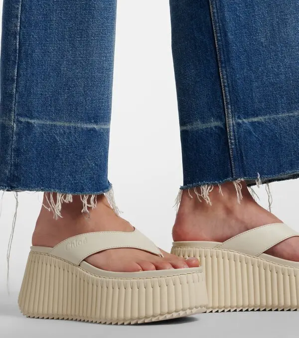 Chloé Nama Leather Platform Thong Sandals - White