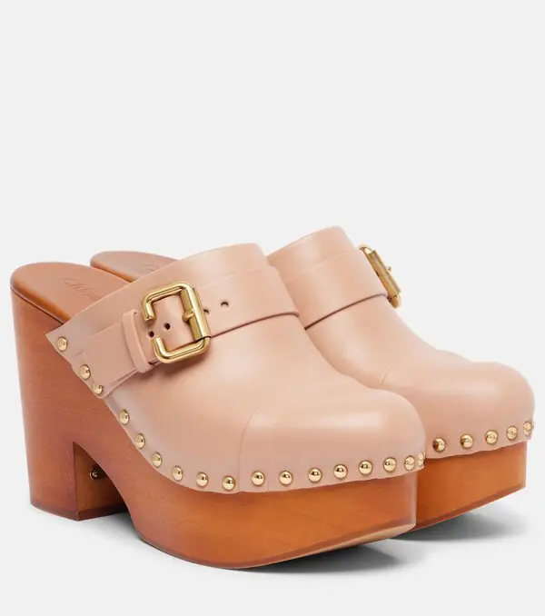 Chloé Jeannette 80 Studded Leather Clogs - Pink