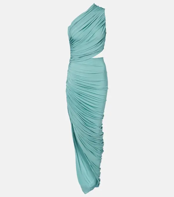 Alaïa Asymmetrical Ruched Jersey Maxi Dress - Blue