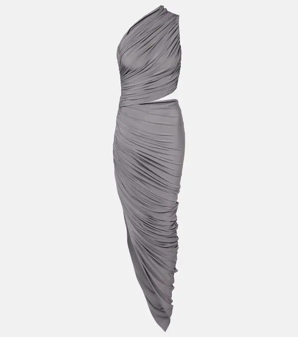 Alaïa Asymmetrical Ruched Jersey Maxi Dress - Grey