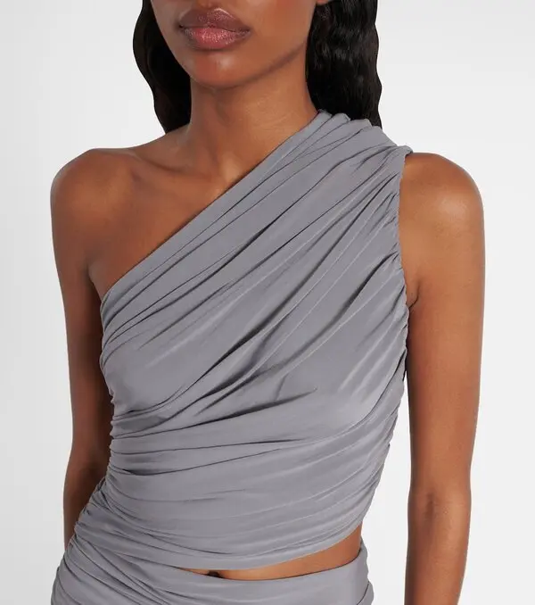 Alaïa Asymmetrical Ruched Jersey Maxi Dress - Grey