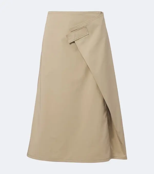 Bottega Veneta Cotton Twill Midi Skirt - Beige