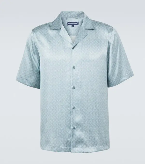 Frescobol Carioca Roberto Printed Silk Bowling Shirt - Blue