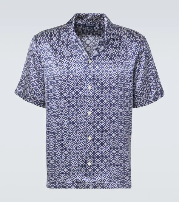 Frescobol Carioca Roberto Printed Silk Bowling Shirt - Blue