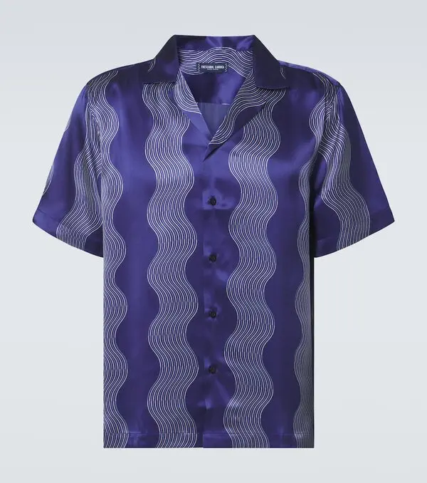 Frescobol Carioca Roberto Printed Silk Bowling Shirt - Blue