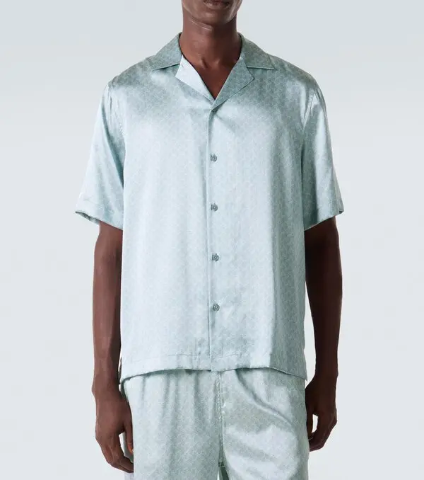 Frescobol Carioca Roberto Printed Silk Bowling Shirt - Blue