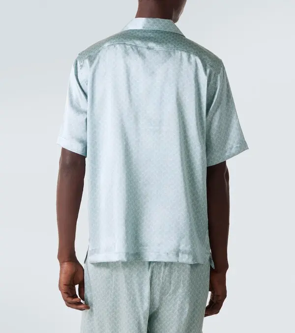 Frescobol Carioca Roberto Printed Silk Bowling Shirt - Blue