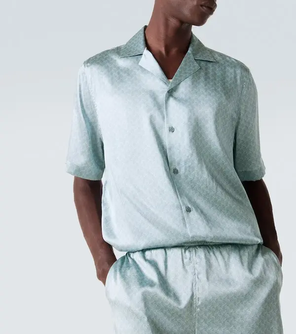 Frescobol Carioca Roberto Printed Silk Bowling Shirt - Blue