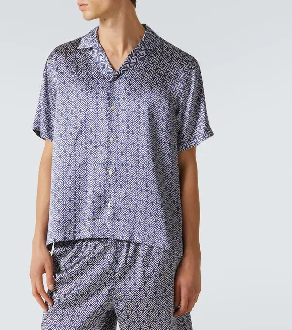 Frescobol Carioca Roberto Printed Silk Bowling Shirt - Blue
