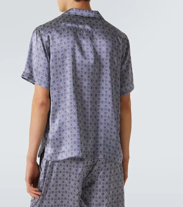 Frescobol Carioca Roberto Printed Silk Bowling Shirt - Blue