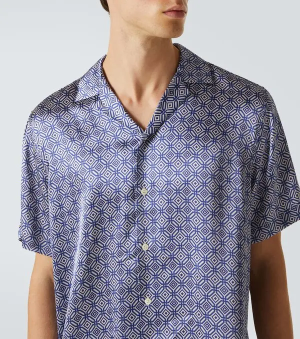 Frescobol Carioca Roberto Printed Silk Bowling Shirt - Blue