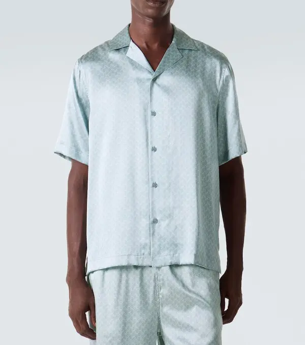 Frescobol Carioca Roberto Printed Silk Bowling Shirt - Blue
