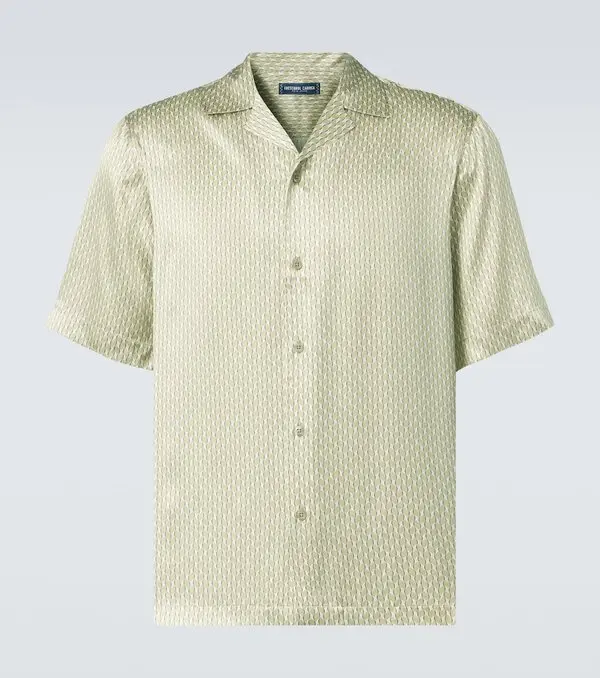 Frescobol Carioca Roberto Printed Silk Bowling Shirt - Green