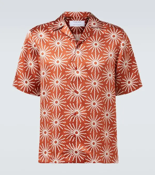 Frescobol Carioca Roberto Printed Silk Bowling Shirt - Orange