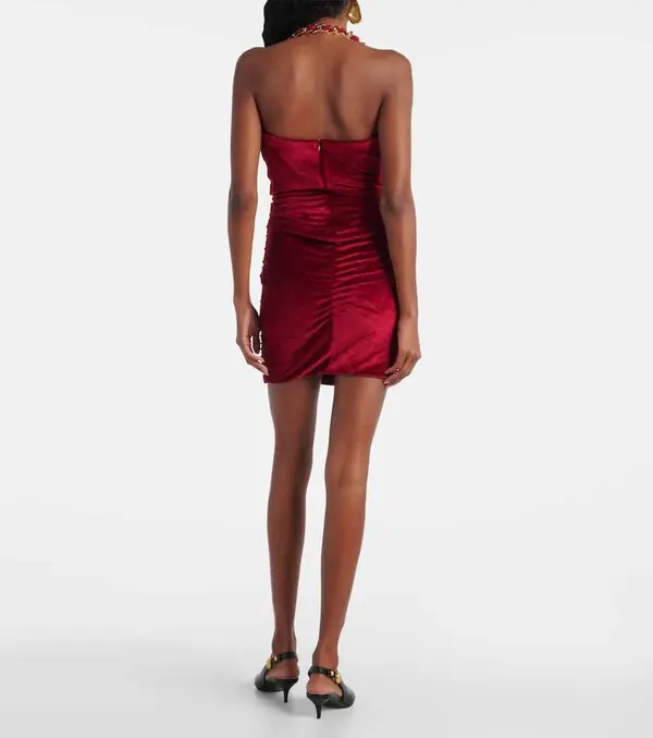 Balmain Chain-detail Draped Velvet Mini Dress - Red