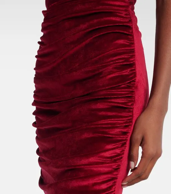 Balmain Chain-detail Draped Velvet Mini Dress - Red
