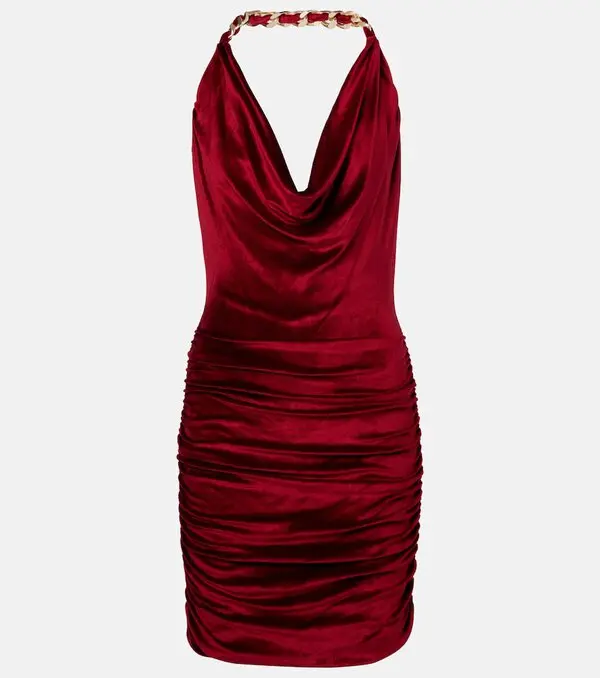Balmain Chain-detail Draped Velvet Mini Dress - Red