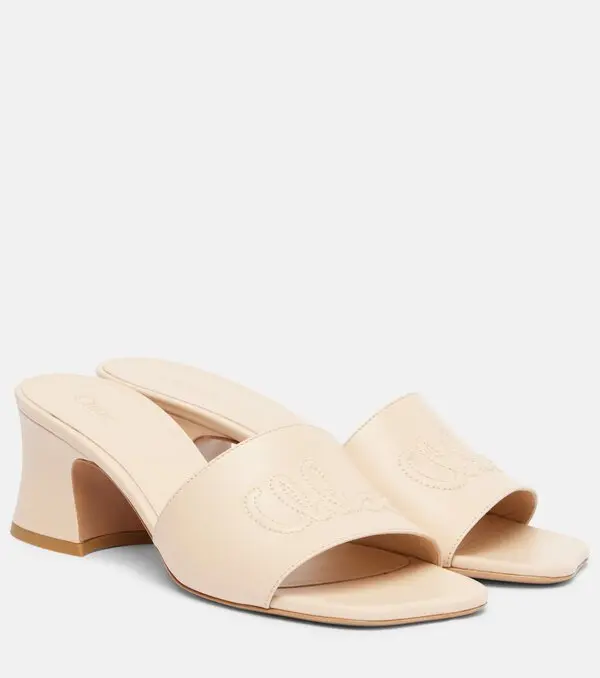 Chloé Soleil Logo Leather Mules - Beige