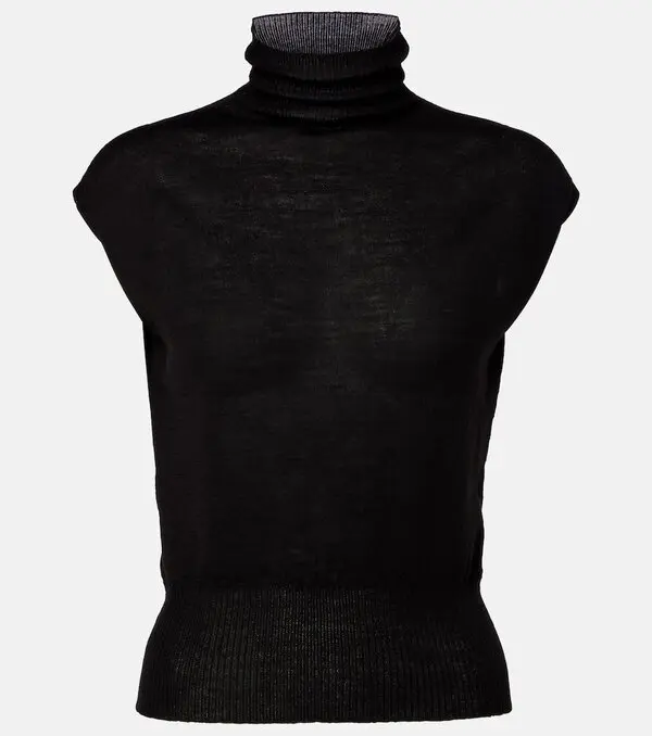 Rick Owens Virgin Wool Turtleneck Top - Black