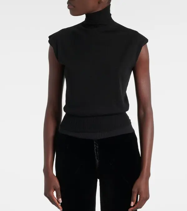 Rick Owens Virgin Wool Turtleneck Top - Black