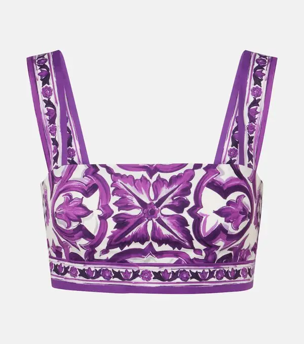 Dolce & Gabbana Majolica Cotton Poplin Bra Top - Purple