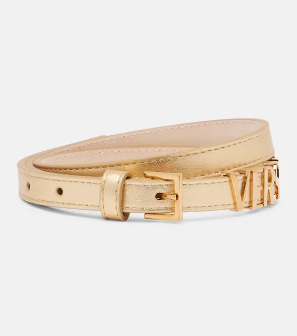 Versace Logo Metallic Leather Belt - Gold