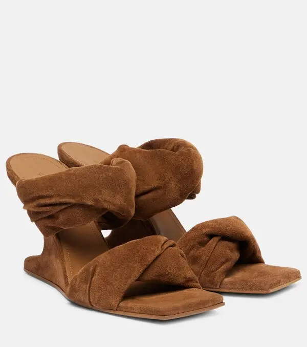 Rick Owens Twisted Cantilever 80 Suede Mules - Brown
