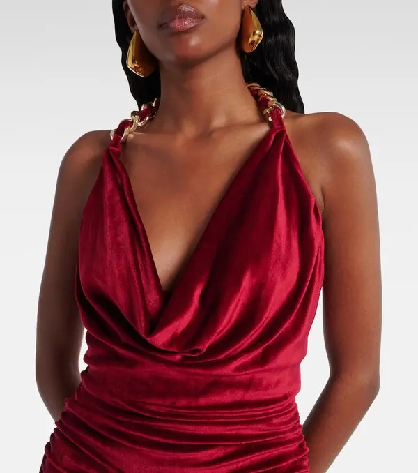 Balmain Chain-detail Draped Velvet Minidress