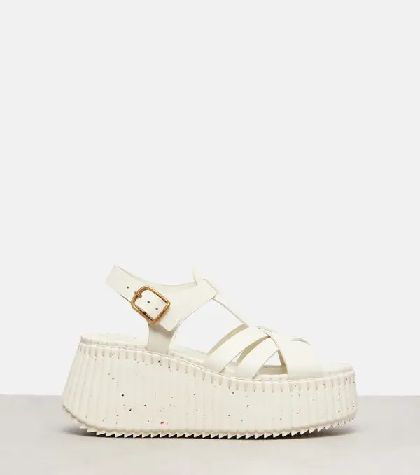 Chloé Nama 80 Leather Platform Sandals - White