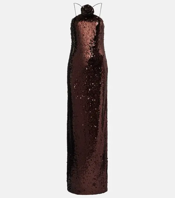 Magda Butrym Floral Appliqué Maxi Dress - Brown